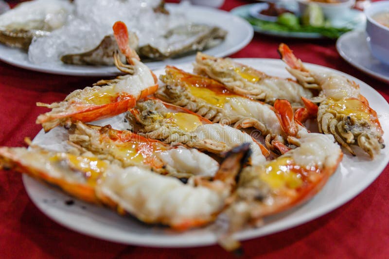 Roasted Prawns Cut in Half stock image. Image of meat - 71748123