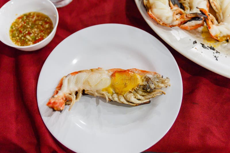 Roasted Prawns Cut in Half stock image. Image of fire - 71748267