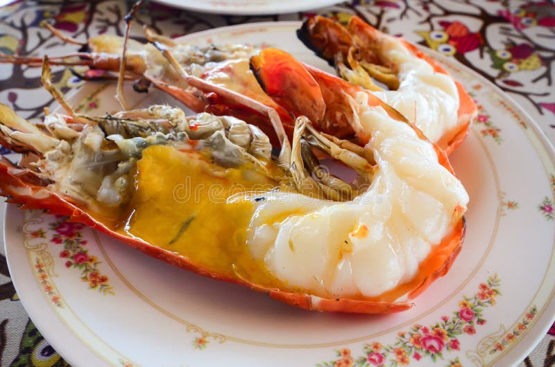 Roasted Prawns Cut in Half stock photo. Image of seafood - 72236438