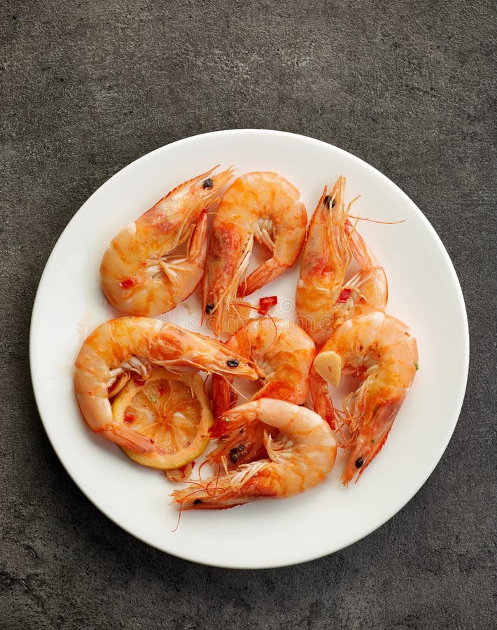 Roasted Prawns on White Plate Stock Image - Image of food, design: 75974955