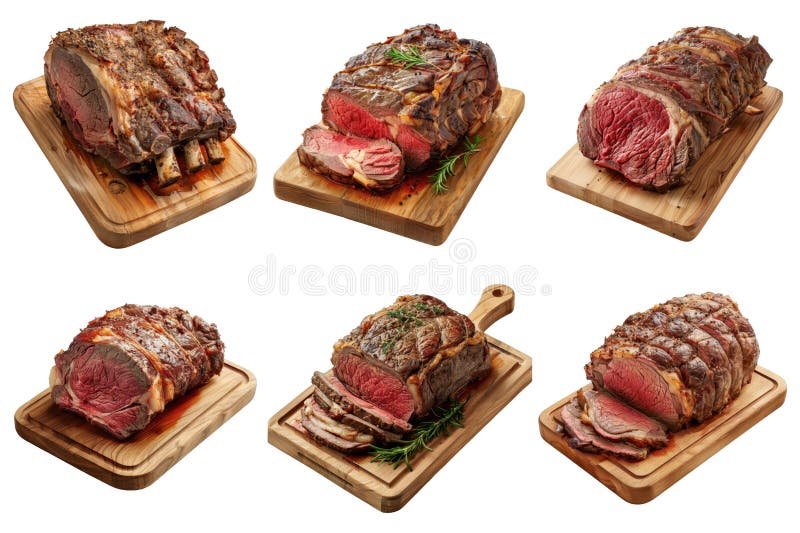 Roasted Prime Rib Beef on Wooden Cutting Boards Stock Photo ...