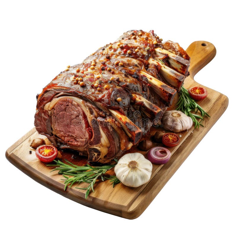 Roasted Prime Rib with Herbs and Vegetables on Cutting Board Stock ...