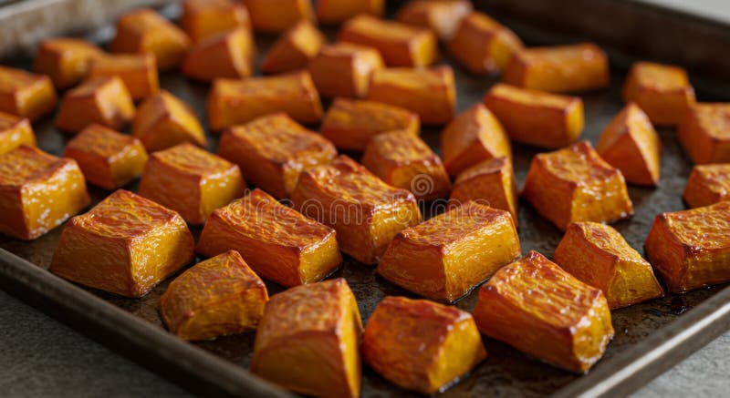 Roasted Pumpkin Cubes on Baking Sheet Stock Illustration - Illustration ...