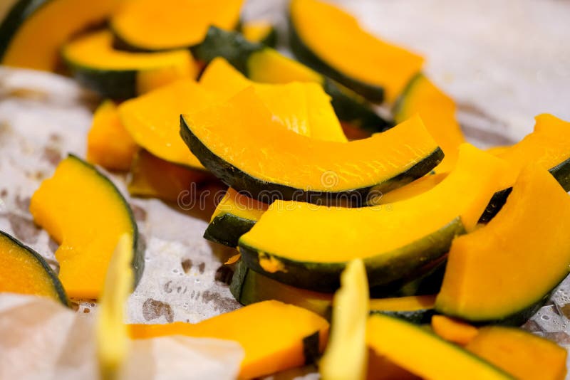 Roasted pumpkin slices stock image. Image of fresh, closeup - 166741097