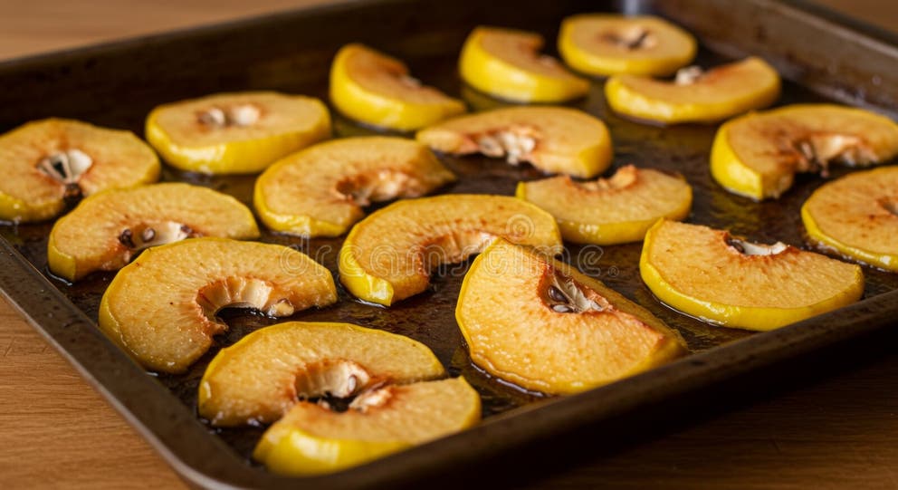 Roasted Quince Slices on Baking Sheet Stock Illustration - Illustration ...