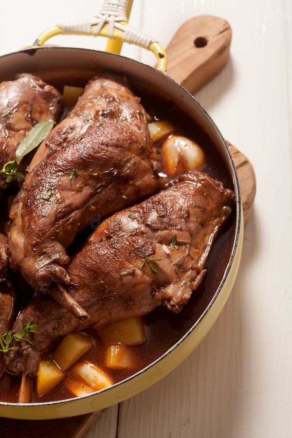 Roasted Rabbit Haunch in Pan with Fresh Herbs Stock Image - Image of ...