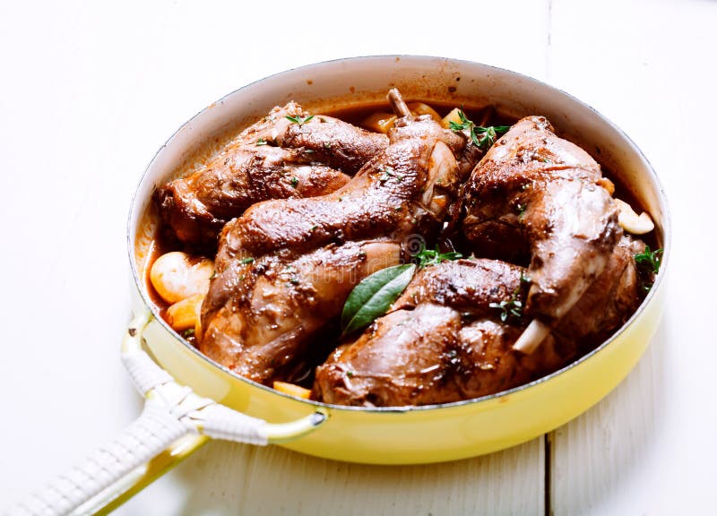Roasted Rabbit Haunch in Yellow Pan Stock Photo - Image of meal, autumn ...