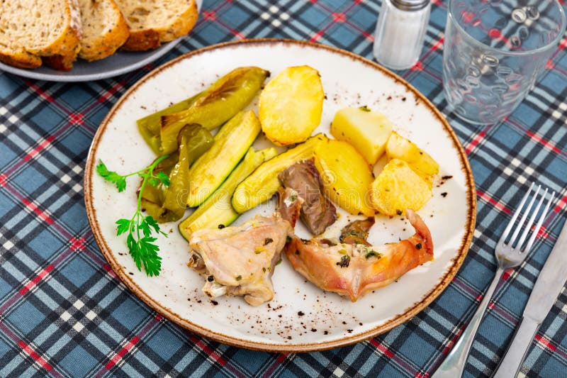 Roasted Rabbit Served with Vegetable Garnish Stock Image - Image of ...