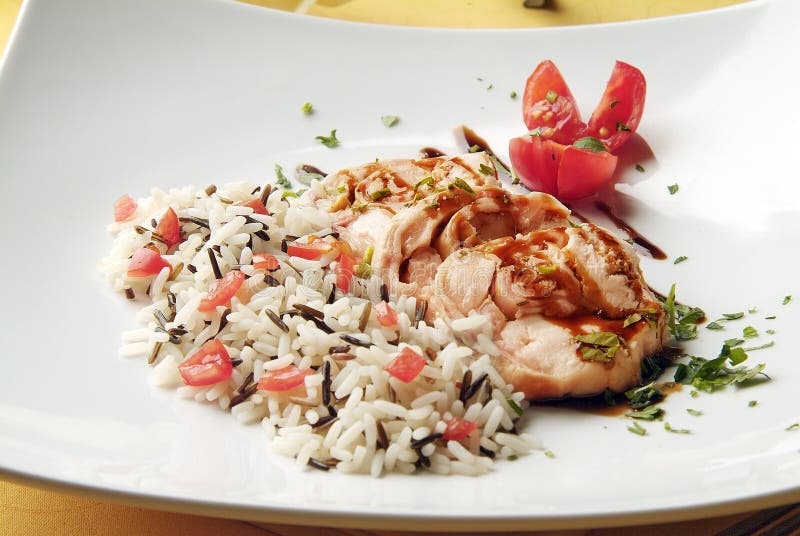 Roasted Rabbit with Wild Rice Stock Photo - Image of plate, baked: 66913756