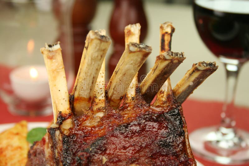 Roasted Rack of Lamb Ribs, Mutton Spareribs, Sliced Meat on Plate ...