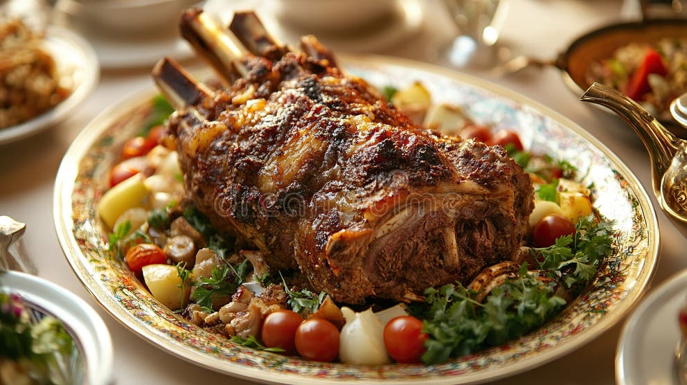 Roasted Rack of Lamb on a Platter with Vegetables Stock Image - Image ...