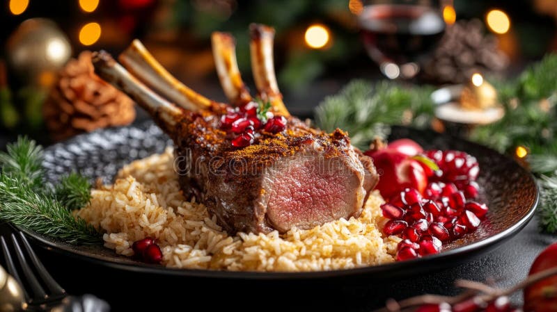 Roasted Rack of Lamb with Pomegranate and Rice Pilaf Stock Illustration ...