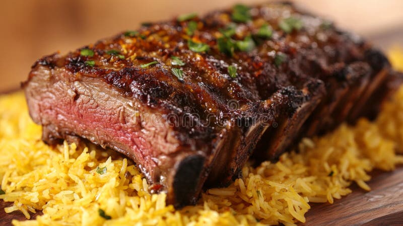 Roasted Rack of Lamb with Saffron Rice Stock Illustration ...