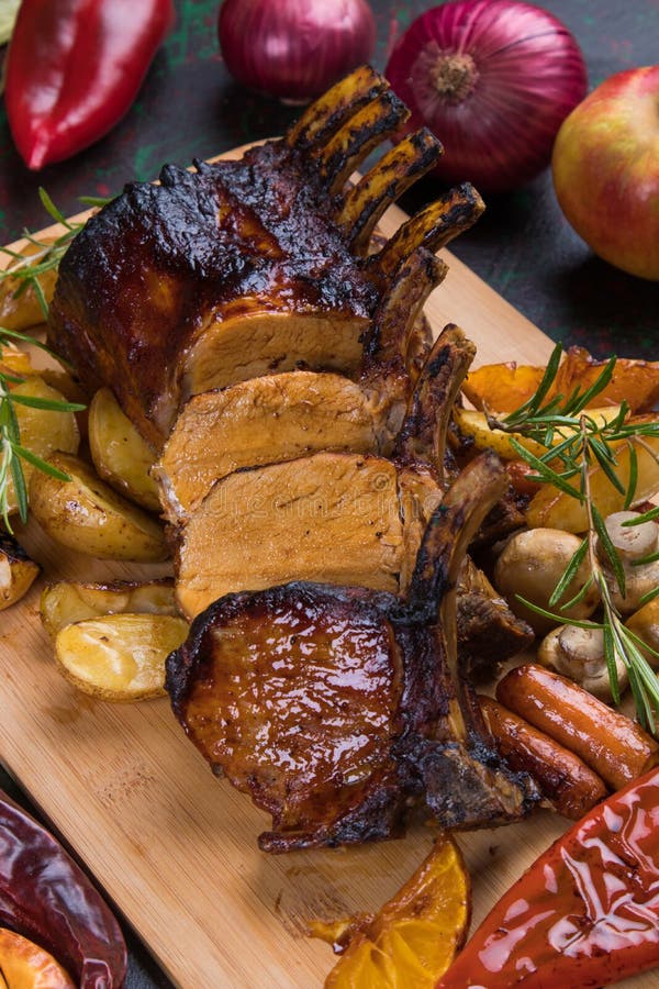 Roasted rack of pork stock photo. Image of food, frenched - 127642676