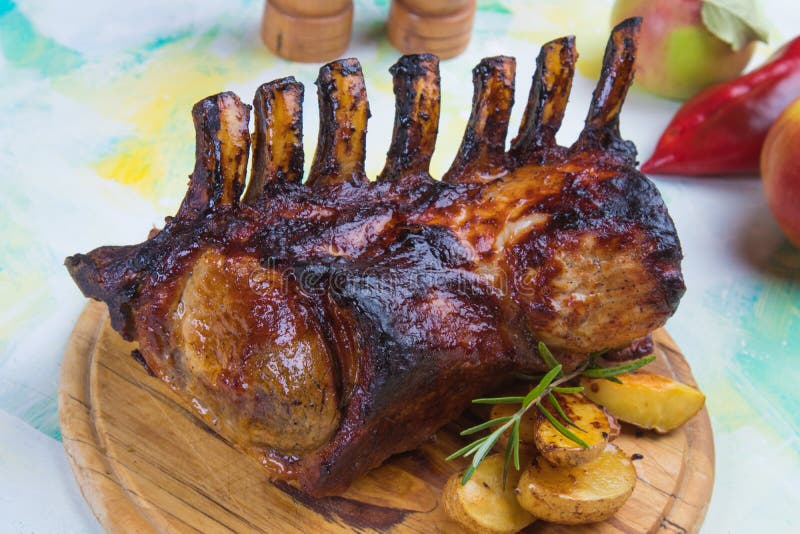 Roasted rack of pork stock photo. Image of frenched - 127645934