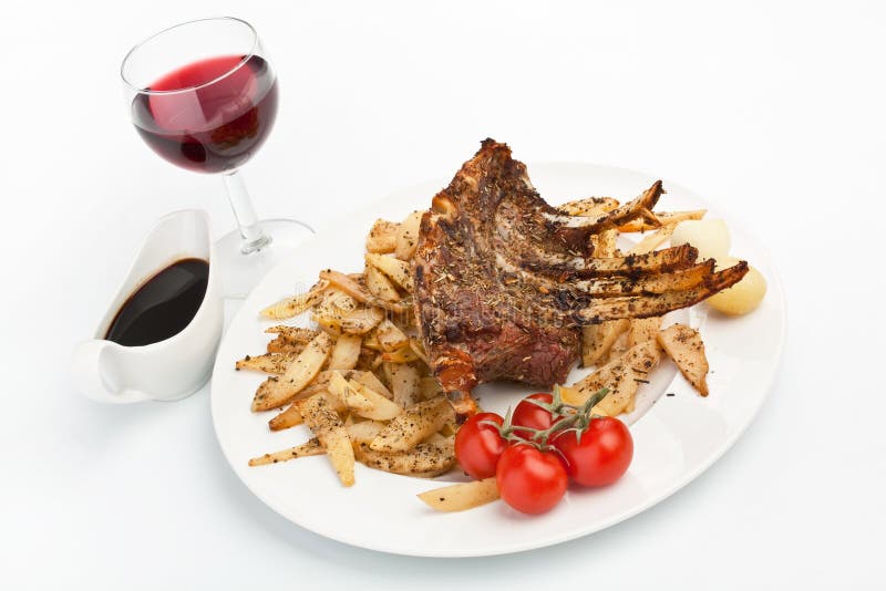 Roasted Rack of Lamb Ribs, Mutton Spareribs, Sliced Meat on Plate ...