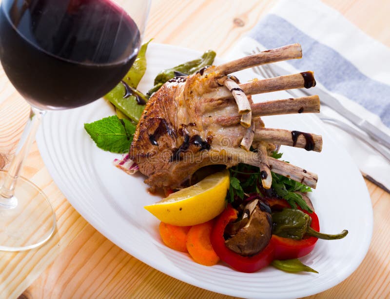 Roasted Rectangle Lamb Rack Stock Photo - Image of dining, served ...