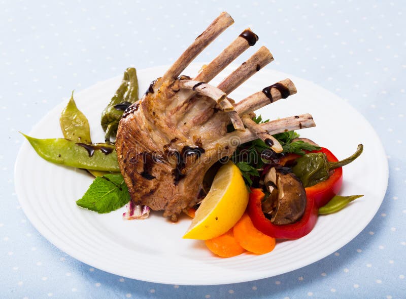 Roasted Rectangle Lamb Rack Stock Photo - Image of balsamic, meat ...