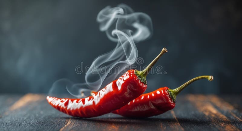 Roasted Red Chili Pepper with Steam on Dark Wood Stock Photo - Image of ...