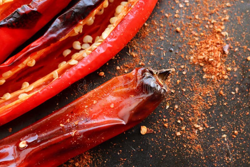 Roasted Red Chilli Peppers with Chilli Powder Stock Image - Image of ...