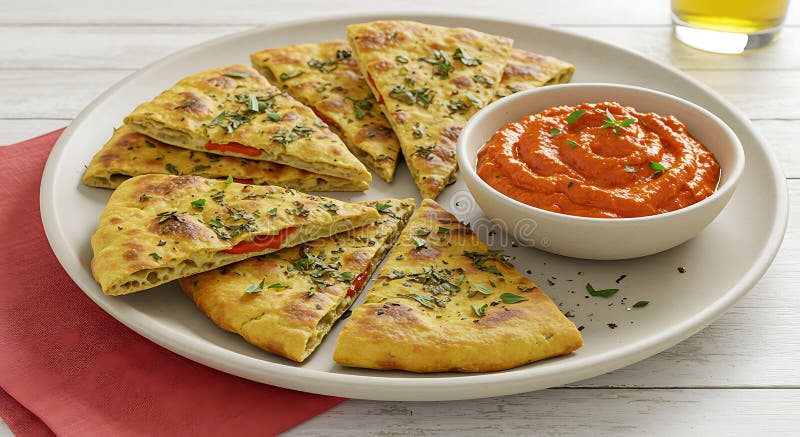 Roasted Red Pepper Flatbreads: a Rustic Mediterranean Delight Stock ...