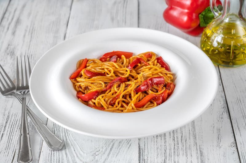 Roasted Red Pepper Spaghetti Stock Image - Image of closeup, ingredient ...