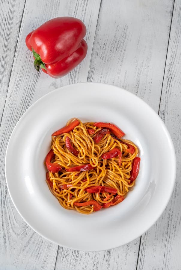 Roasted Red Pepper Spaghetti Stock Photo - Image of mediterranean ...