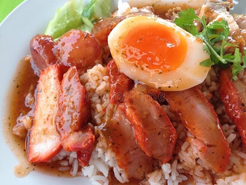 Roasted Red Pork with Boiled Egg Stock Photo - Image of boiled, dinner ...