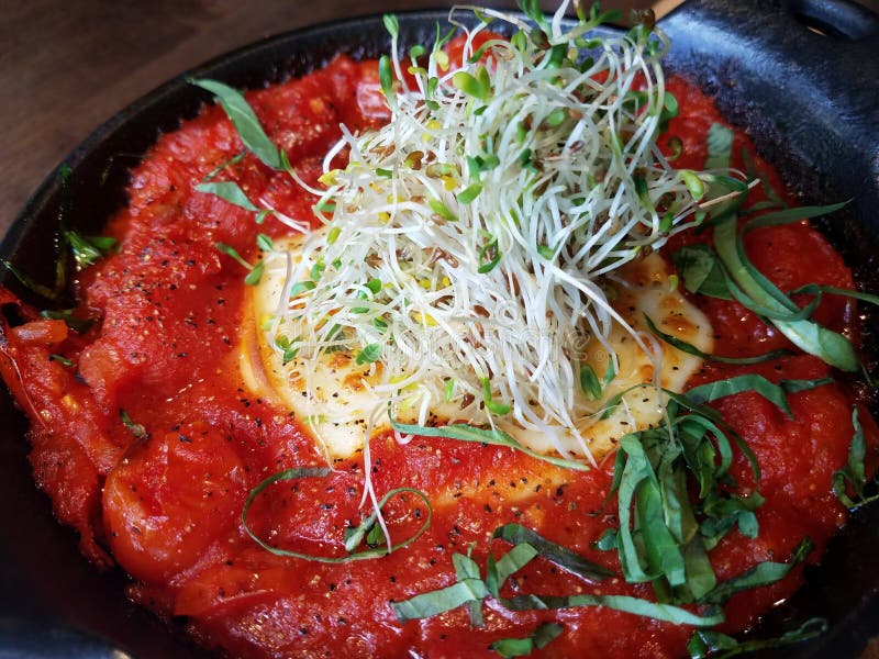 Roasted Red Tomatoes, Melted Cheese, and Sprouts Stock Image - Image of ...