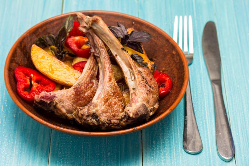 Roasted ribs of lamb stock image. Image of fabric, yellow - 61504353