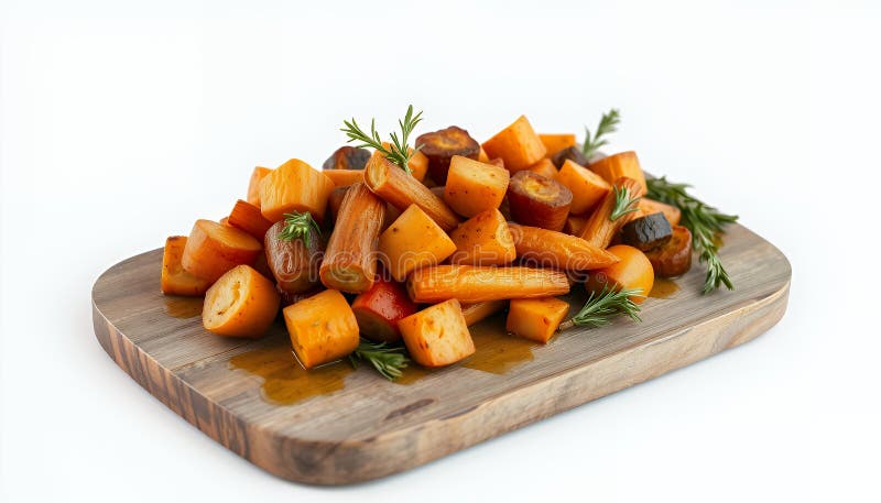 Roasted Root Vegetables on Rustic Wooden Board Stock Illustration ...
