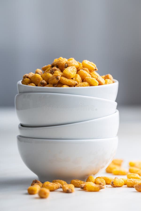 Roasted Salted Corn Snack in Bowl on White Table Stock Image - Image of ...