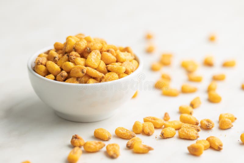 Roasted Salted Corn Snack in Bowl on White Table Stock Image - Image of ...