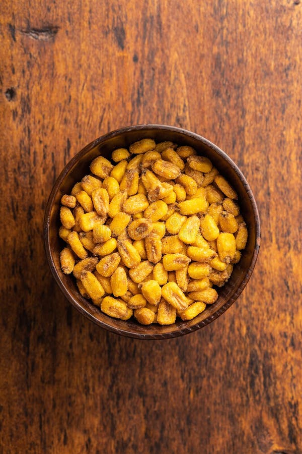 Roasted Salted Corn Snack in Bowl on Wooden Table Stock Photo - Image ...