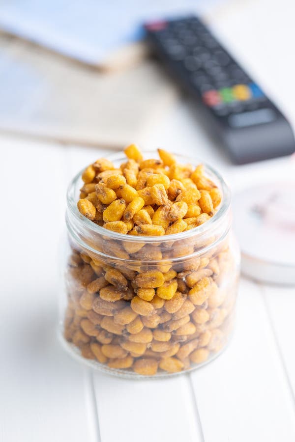 Roasted Salted Corn Snack in Jar on White Table Stock Image - Image of ...