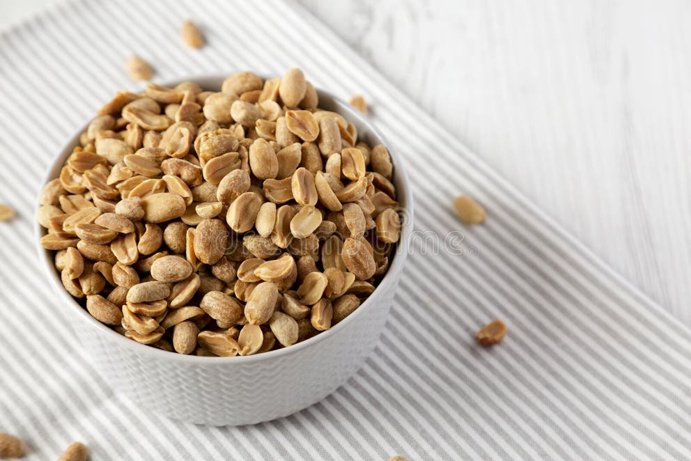 Roasted Salted Shelled Peanuts, Side View. Space for Text Stock Image ...