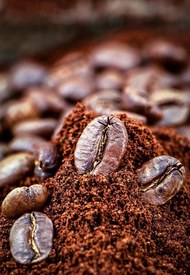 Roasted Scented Coffee Ground and Beans Stock Photo - Image of macro ...