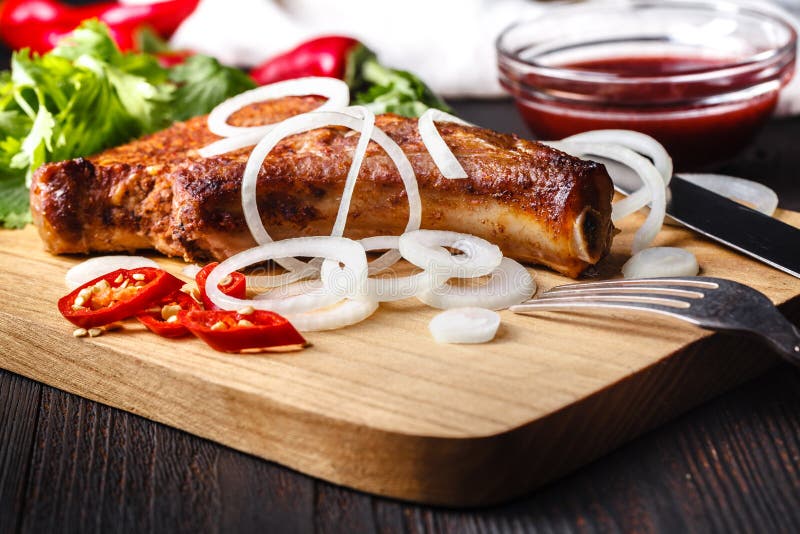 Roasted Sliced Barbecue Pork Ribs Stock Photo - Image of cuisine, meal ...