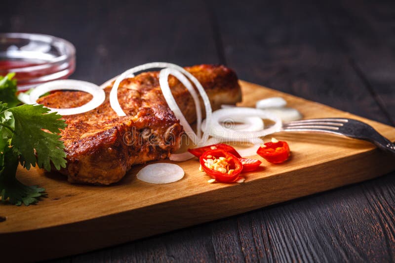 Roasted Sliced Barbecue Pork Ribs Stock Photo - Image of baked ...