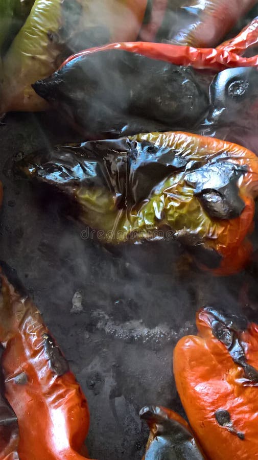 Roasted and Smoked Peppers on Heat Stock Image - Image of green, smoke ...