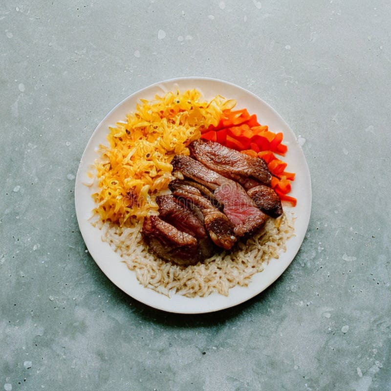 Roasted Steak with Rice and Vegetable Garnish Ai Generated, Generative ...