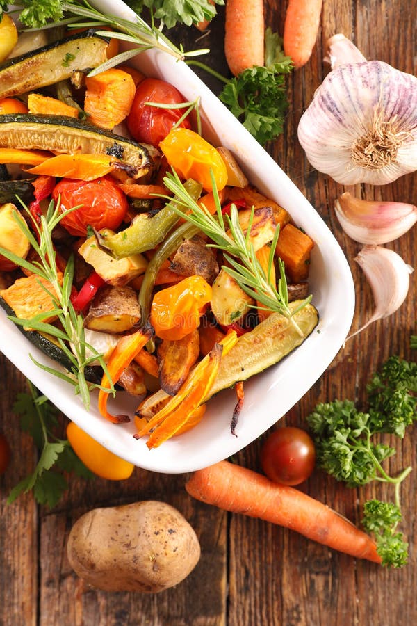 Roasted summer vegetables stock photo. Image of cookery - 120398966