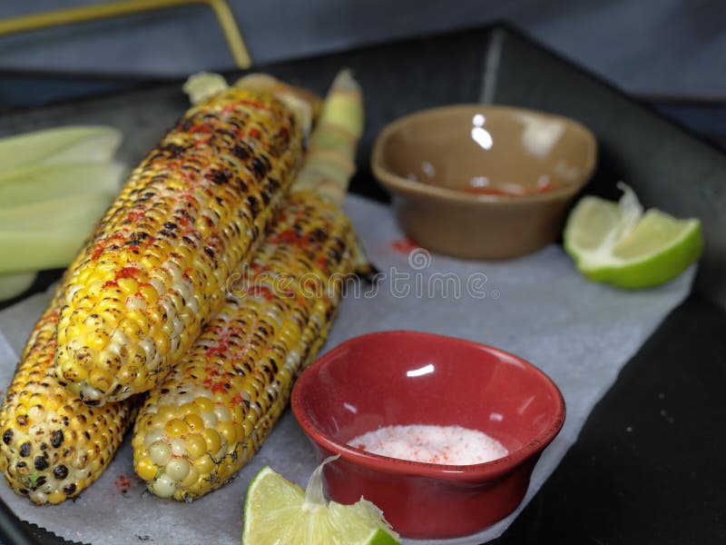 Roasted Sweet Corn with Sprinkle with Salt, Paprika, Lime Juice Stock ...