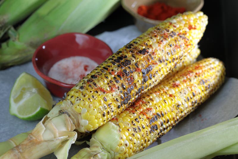Roasted Sweet Corn with Sprinkle with Salt, Paprika, Lime Juice Stock ...