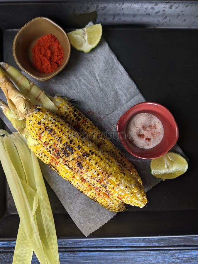 Roasted Sweet Corn with Sprinkle with Salt, Paprika, Lime Juice Stock ...