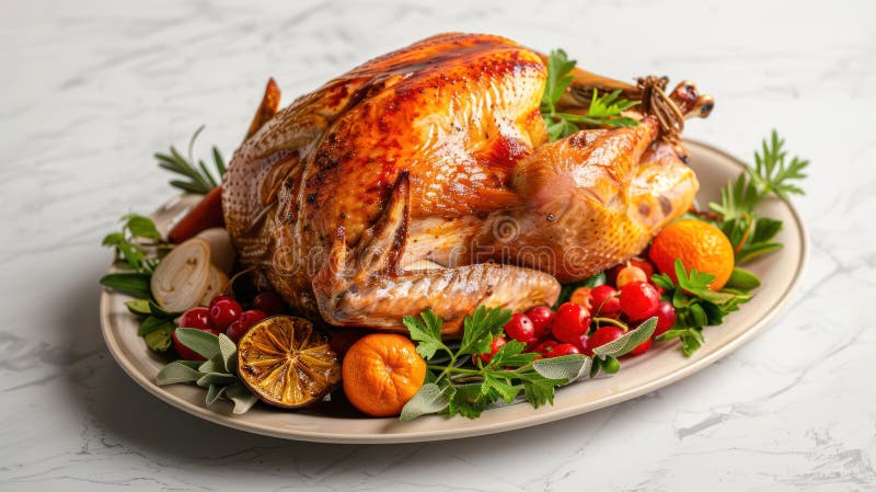 Roasted Thanksgiving Turkey Served on a Platter Stock Illustration ...