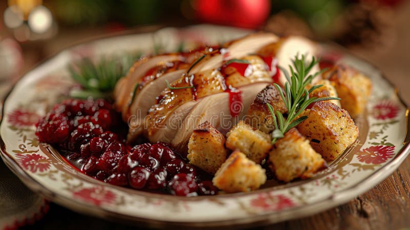 Roasted Turkey with Cranberry Sauce and Stuffing Stock Illustration ...