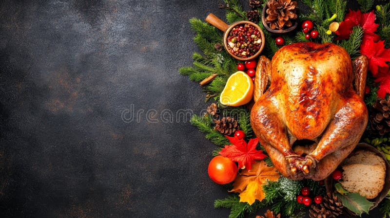 Roasted Turkey with Fall Foliage and Spices Stock Illustration ...