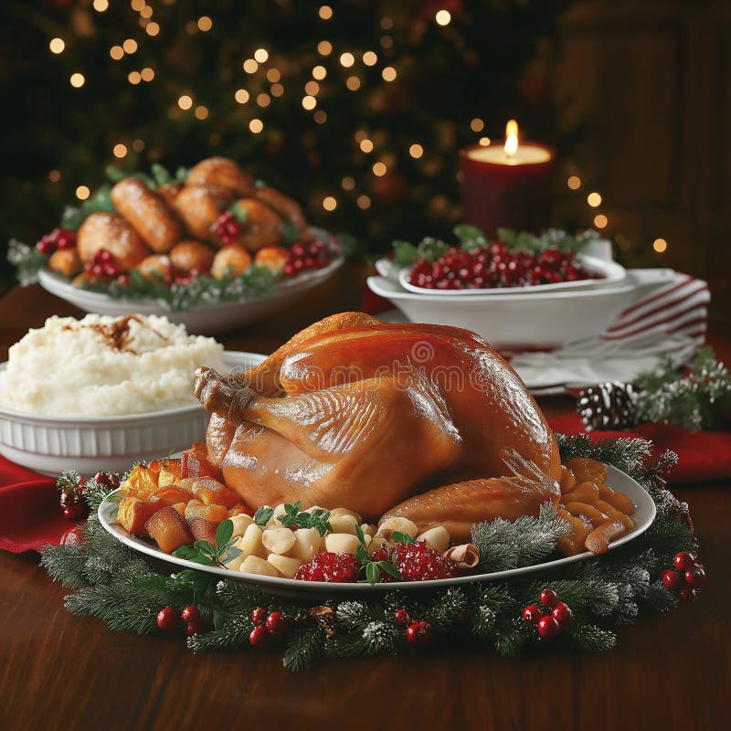 Roasted Turkey Feast stock illustration. Illustration of potatoes ...