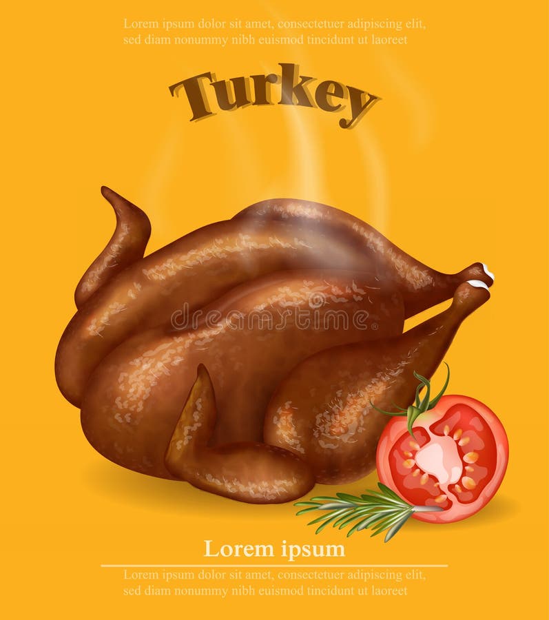 Roasted Turkey Isolated Vector. Fresh Steaming Hot Meal Realistic 3d ...
